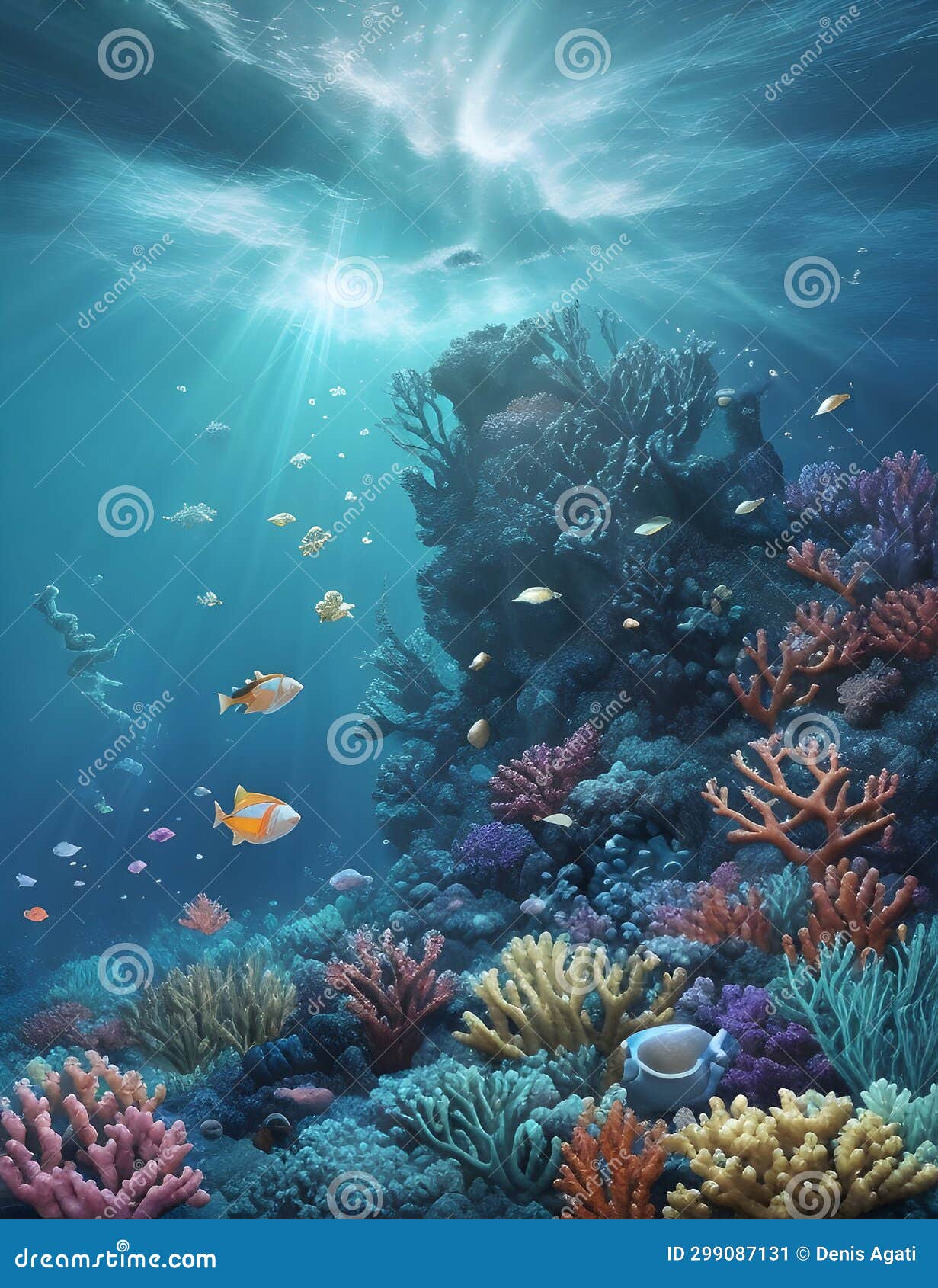 Underwater Scene with Coral Reef and Fish. Stock Image - Image of ...