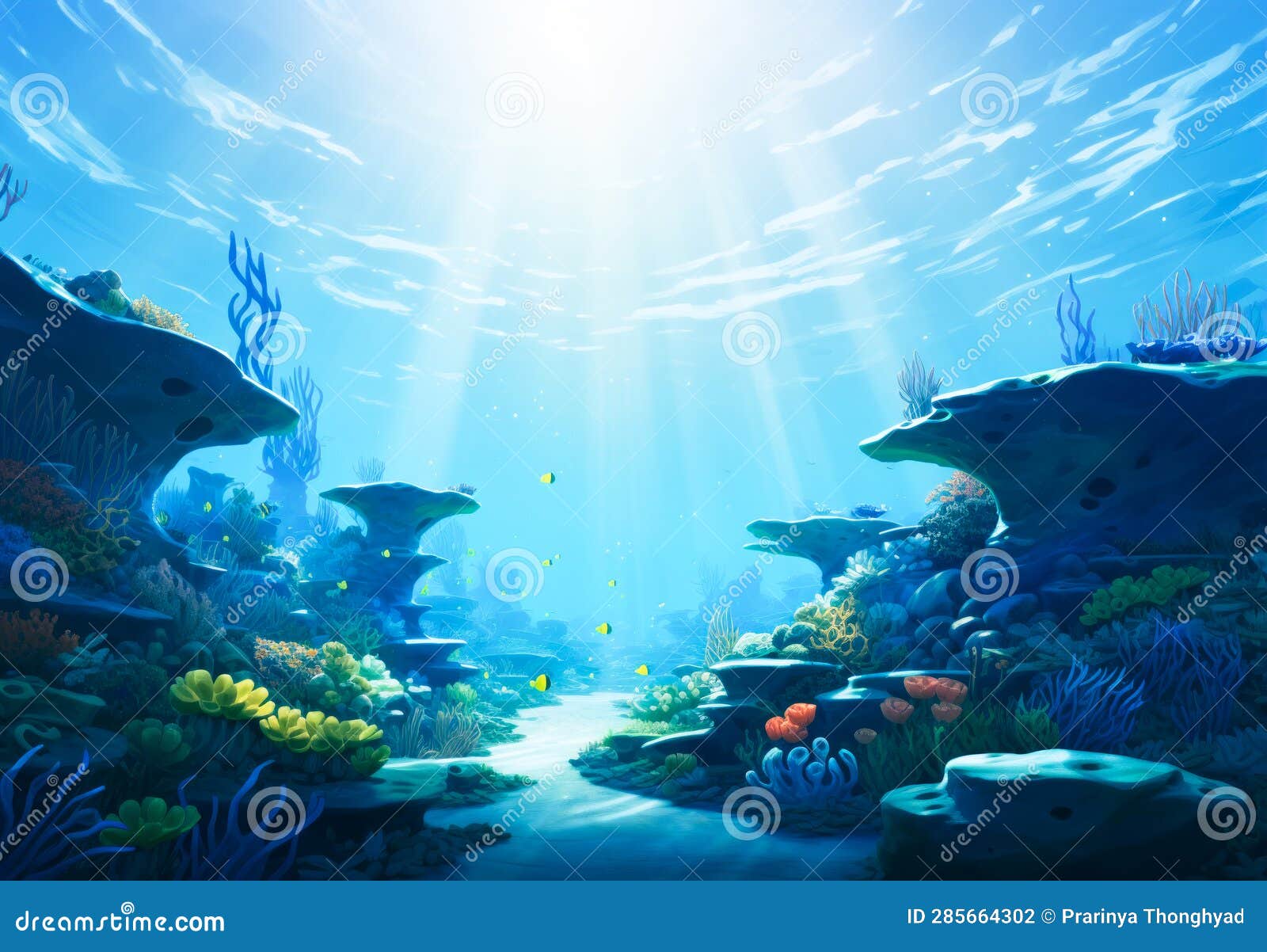 Underwater Scene with Corals and Tropical Fish Stock Photo - Image of ...