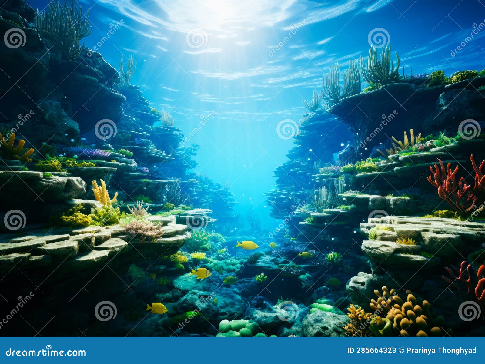 Underwater Scene with Corals and Tropical Fish Stock Image - Image of ...