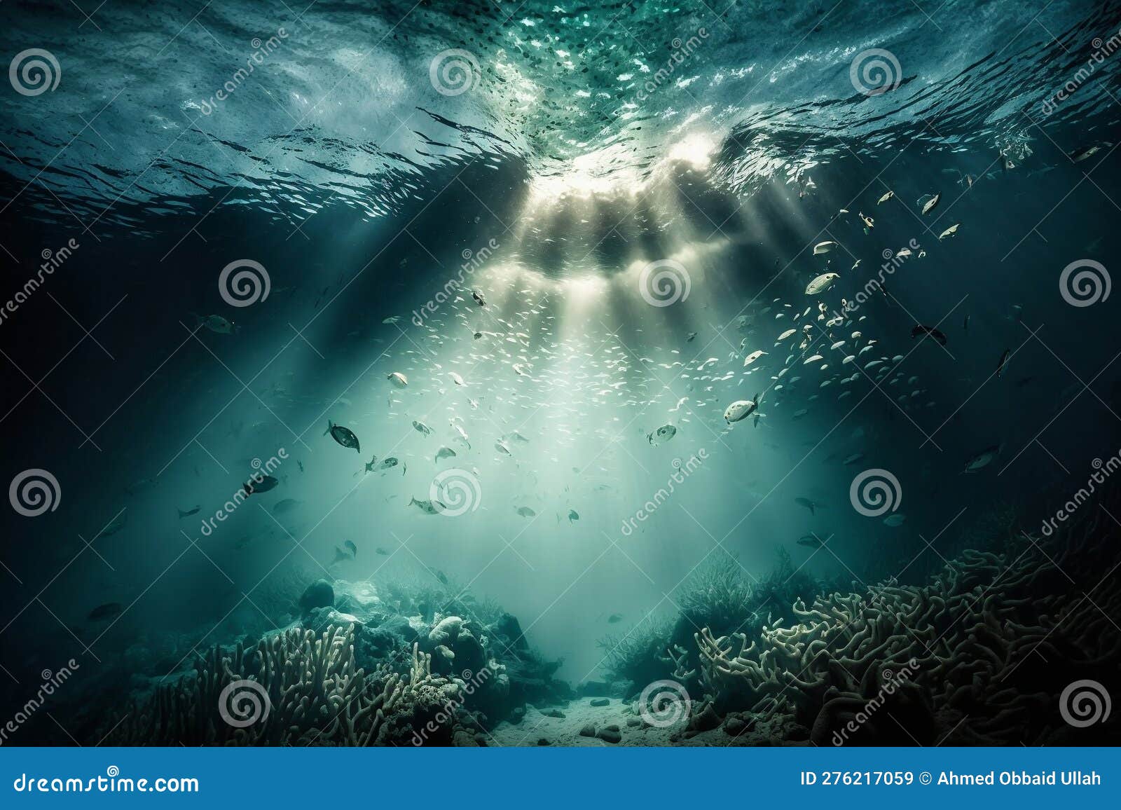 Underwater Scene with Dramatic Ocean Lighting, Generative Ai Stock ...