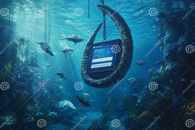 An Underwater Scene Featuring a Computer Tablet Hanging from a Large ...