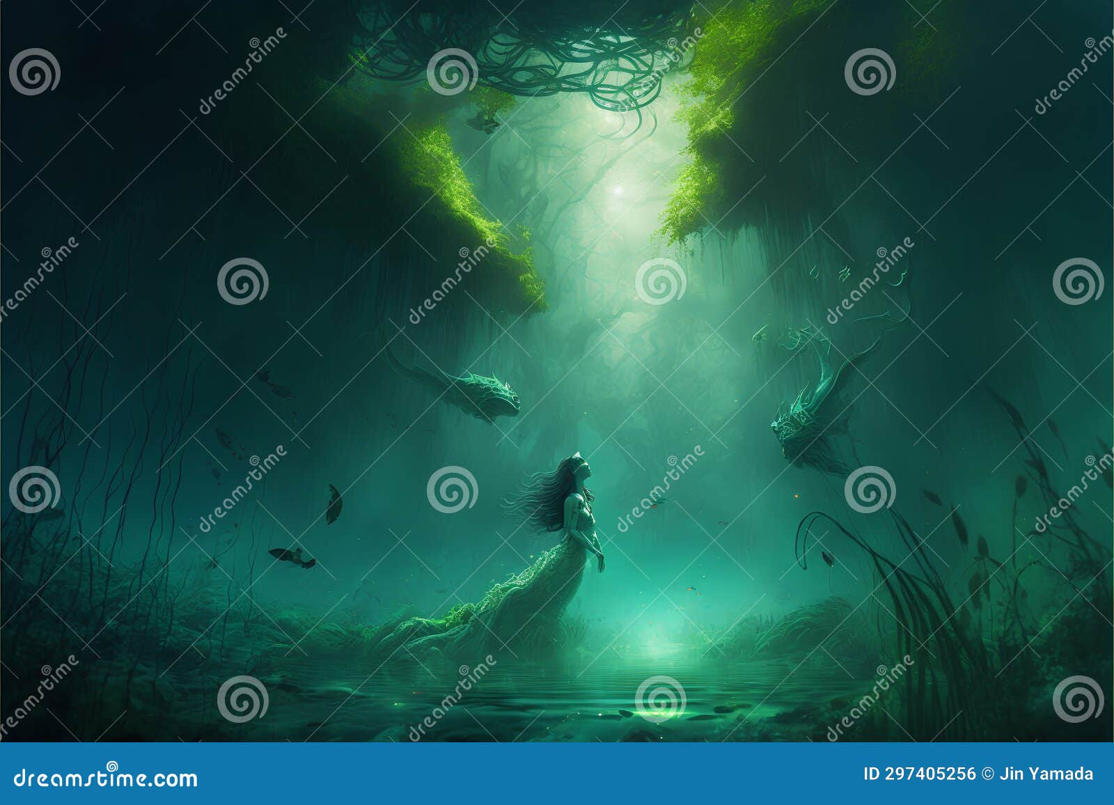 Underwater Scene with a Mermaid Swimming in the Water. 3d Render Stock ...