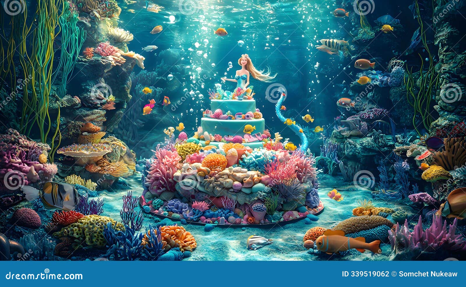 Underwater Scene with a Mermaid and Vibrant Coral Reef Stock ...