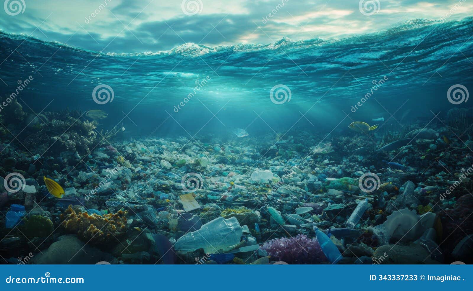 Underwater Scene of Plastic Pollution and Fish Stock Illustration ...