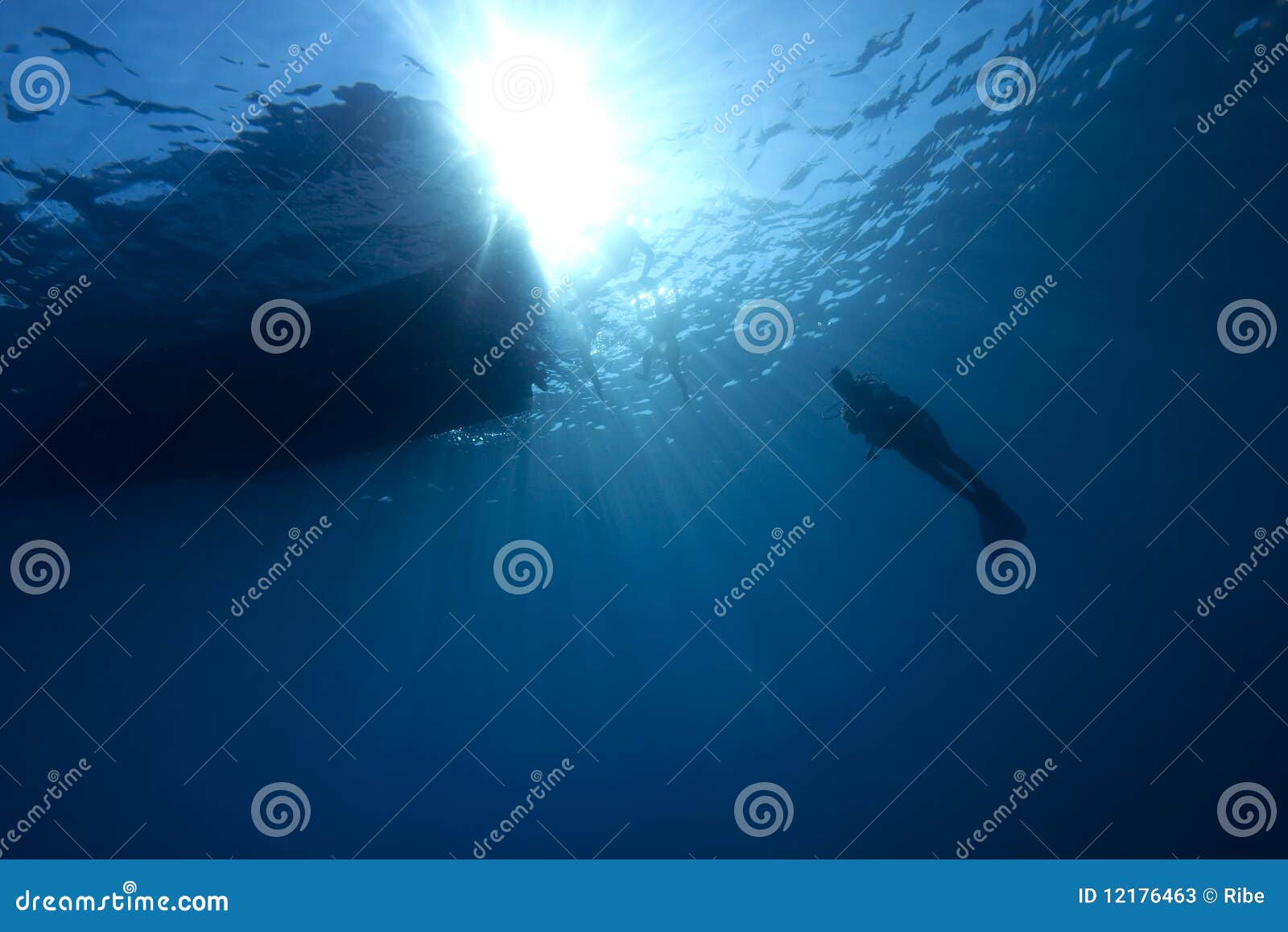 Underwater Scene : Scuba Diver in Deep Water Stock Image - Image of ...
