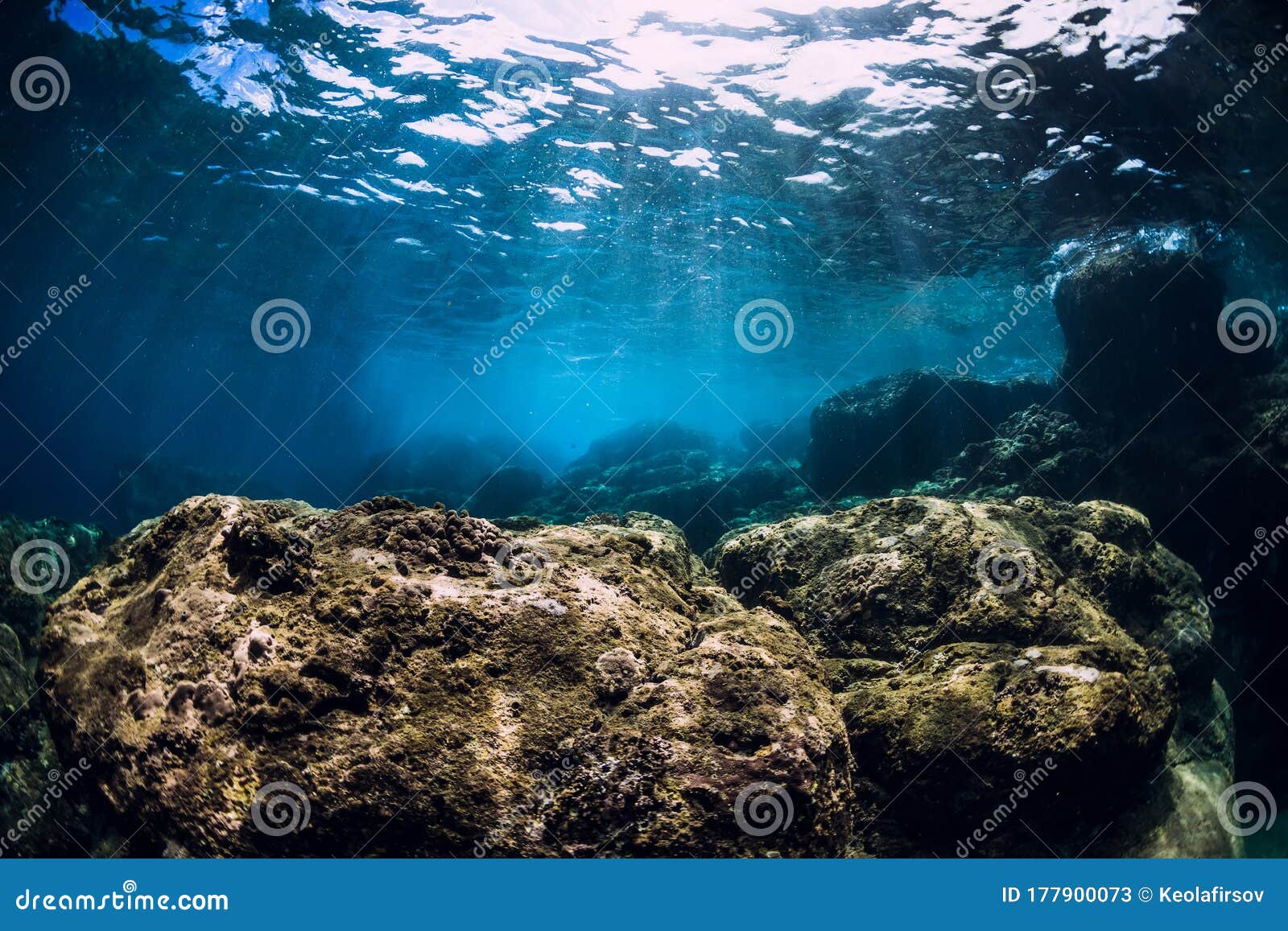 Underwater Scene with Stones and Sunlight in Ocean Stock Image - Image ...