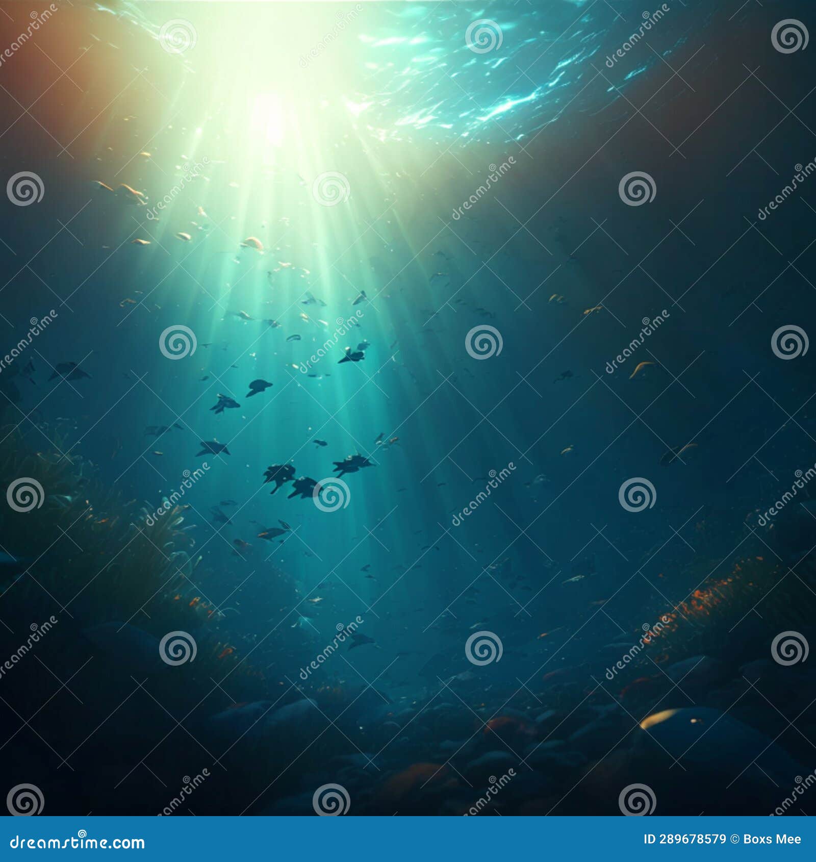 Underwater Scene with Sun Rays and Fish. 3d Render Illustration AI ...