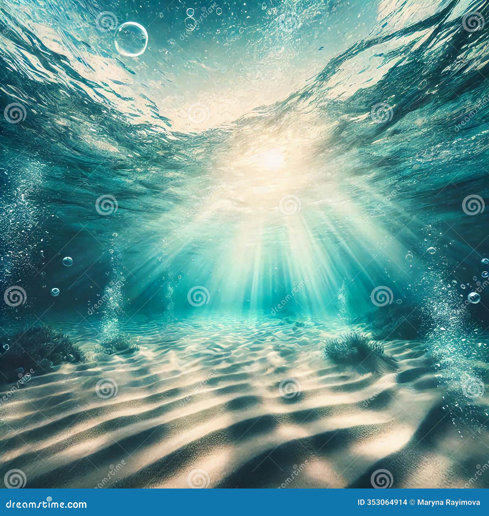 Underwater Scene with Sunlight Creating Rays of Light on the Sandy ...