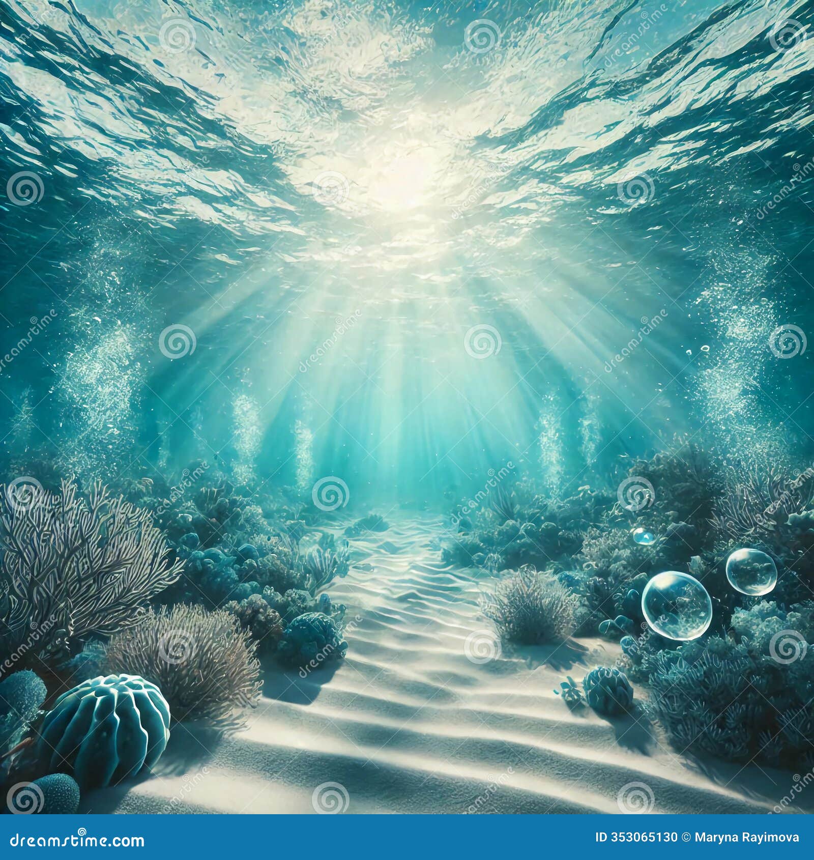 Underwater Scene with Sunlight Creating Rays of Light on the Sandy ...
