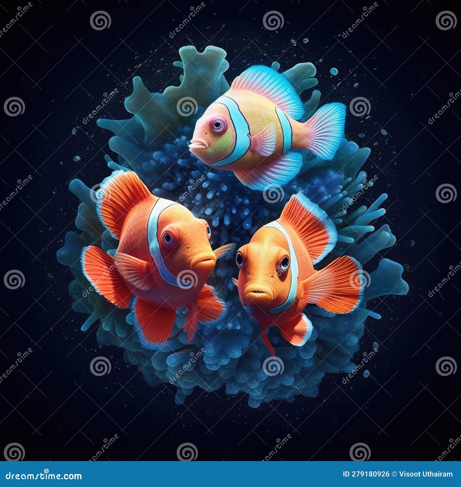 Underwater Scene with Three Fish Swimming, AI Generated Stock ...