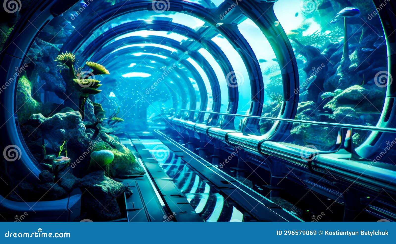 Train In Underwater Railway. Underwater High-speed Train On Underway ...