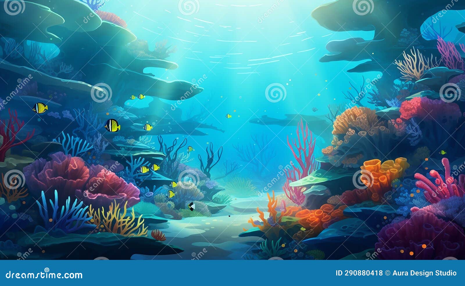 Underwater Scene with Tropical Seabed with Reef and Sunlight Stock ...
