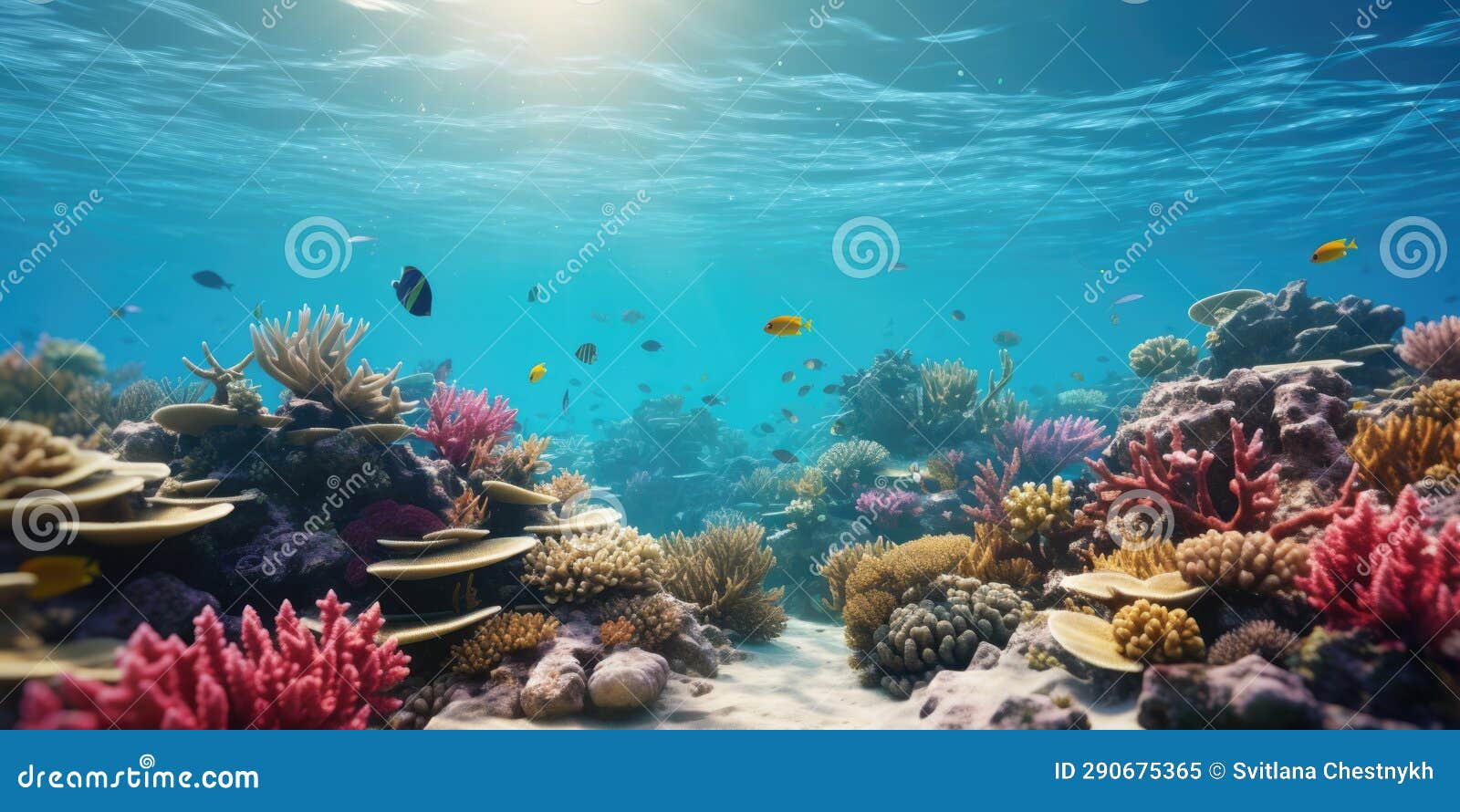 Underwater Scene - Tropical Seabed with Reef and Sunshine Stock ...