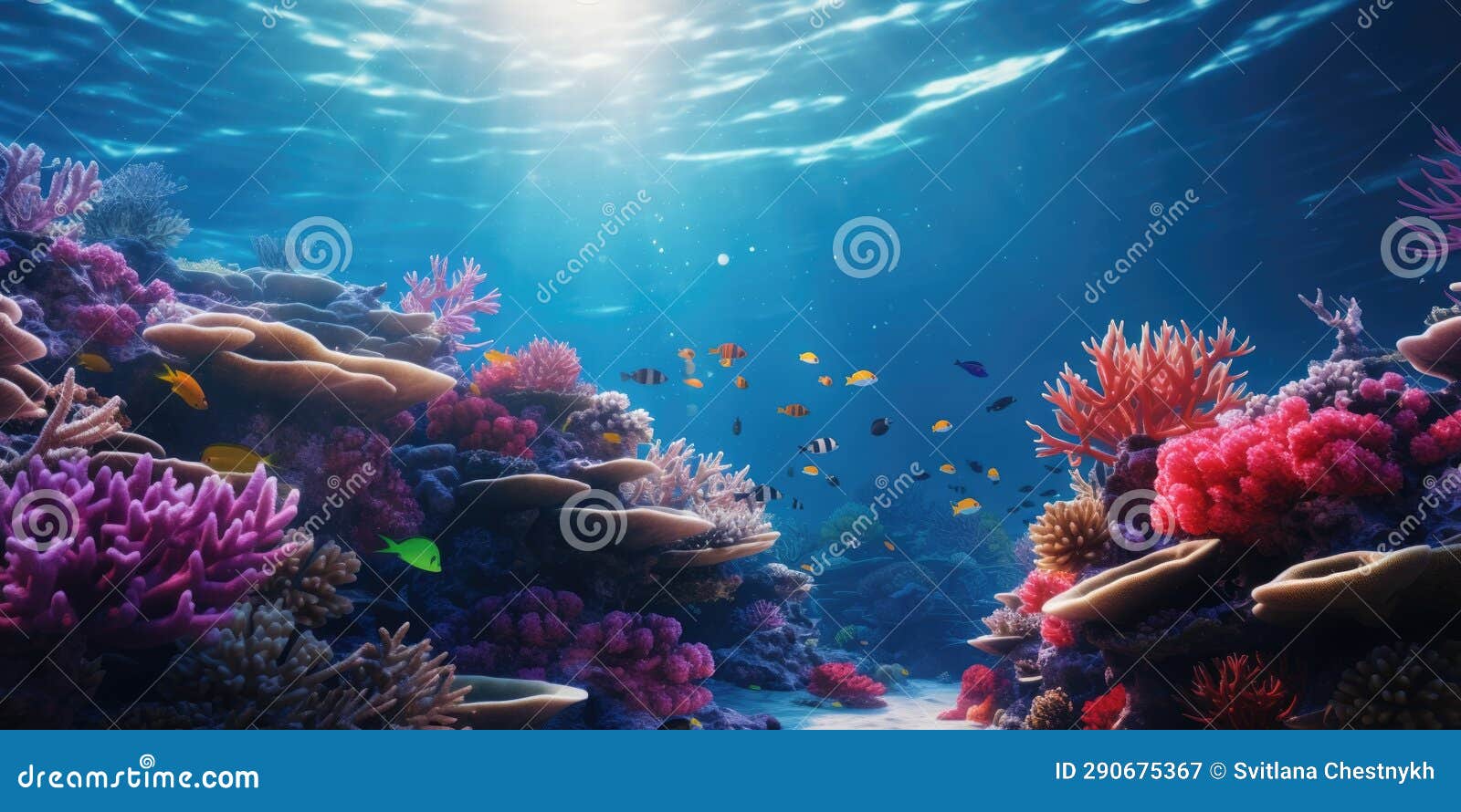 Underwater Scene - Tropical Seabed with Reef and Sunshine Stock ...
