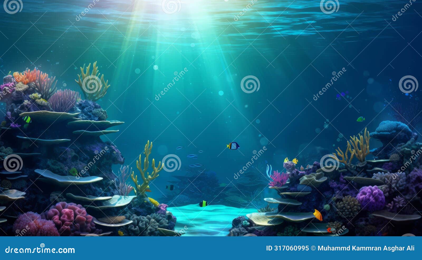 Underwater Scene, Tropical Seabed with Reef and Sunshine Stock Illustration - Illustration of ...