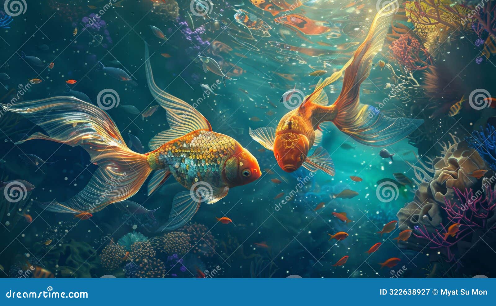 Underwater Scene with Two Shiny Goldfish Stock Illustration ...