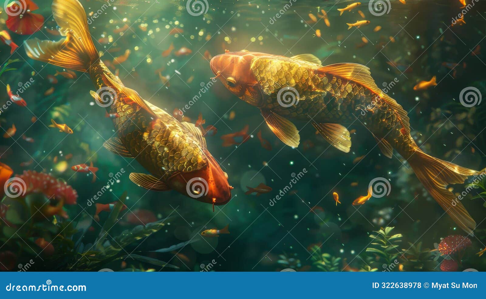 Underwater Scene with Two Shiny Goldfish Stock Illustration ...