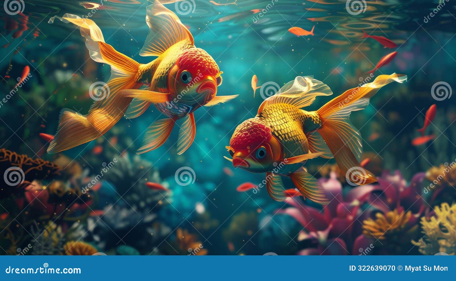 Underwater Scene with Two Shiny Goldfish Stock Illustration ...