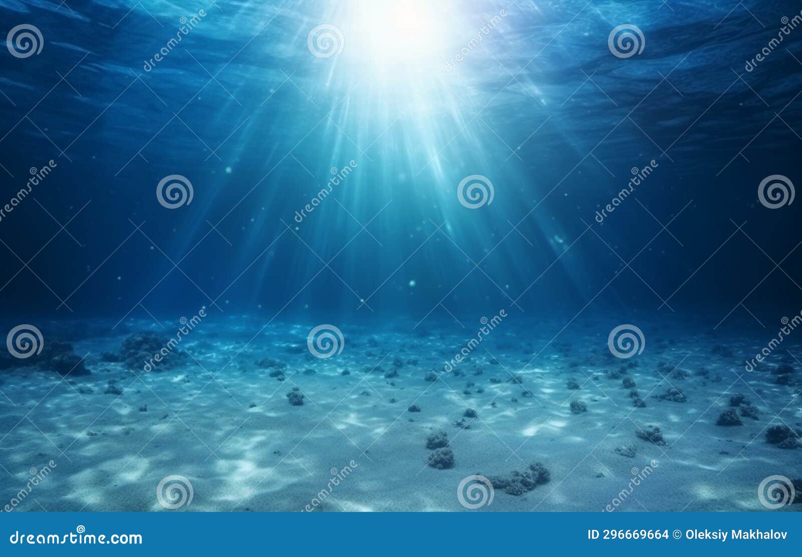 Underwater Sea Bottom Sand. Deep Abyss with Blue Sun Light Stock ...