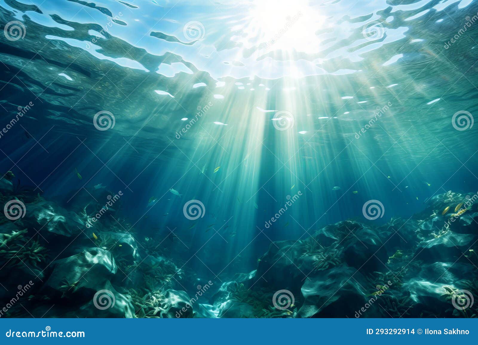 Underwater Sea - Deep Abyss with Blue Sun Light Stock Illustration ...