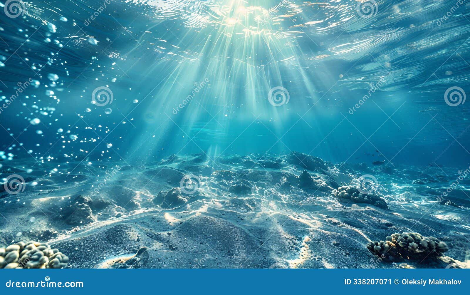 Underwater Sea - Deep Abyss with Blue Sun Light Stock Illustration ...