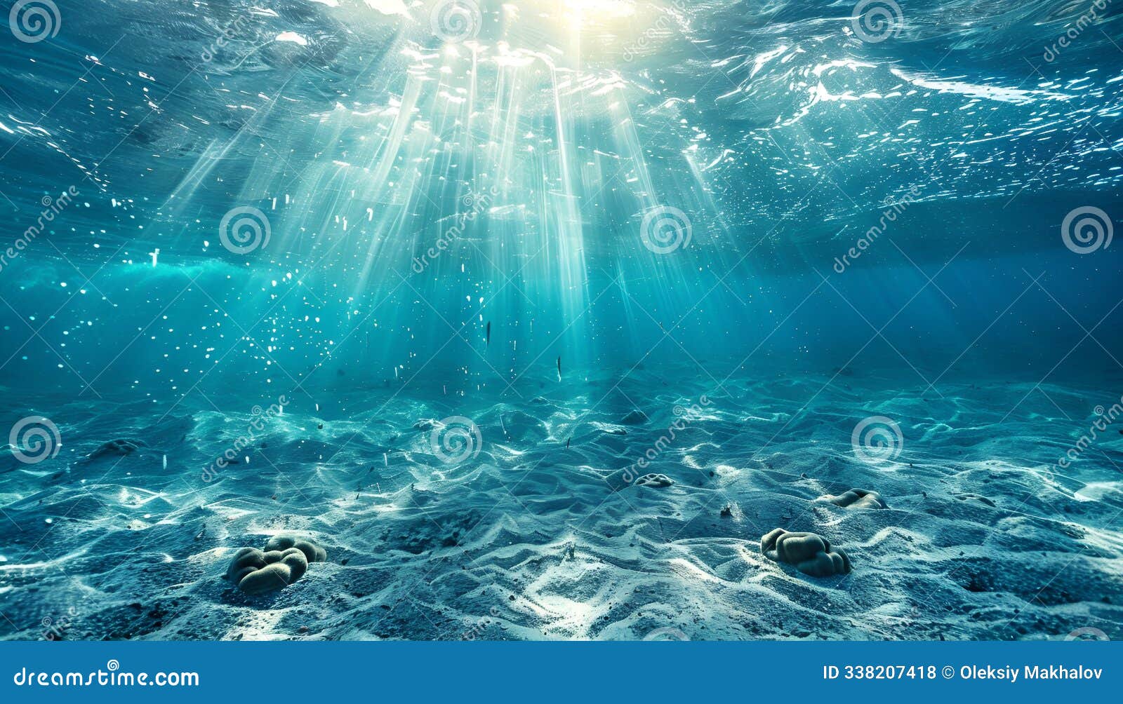 Underwater Sea - Deep Abyss with Blue Sun Light Stock Illustration ...