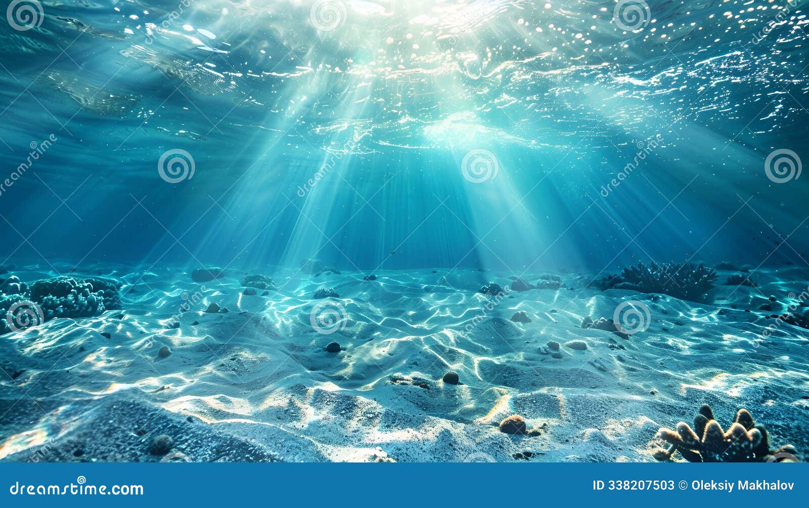 Underwater Sea - Deep Abyss with Blue Sun Light Stock Illustration ...