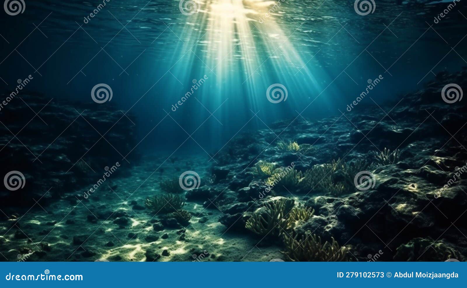 Underwater Sea - Deep Water Abyss with Blue Sun Light Stock ...