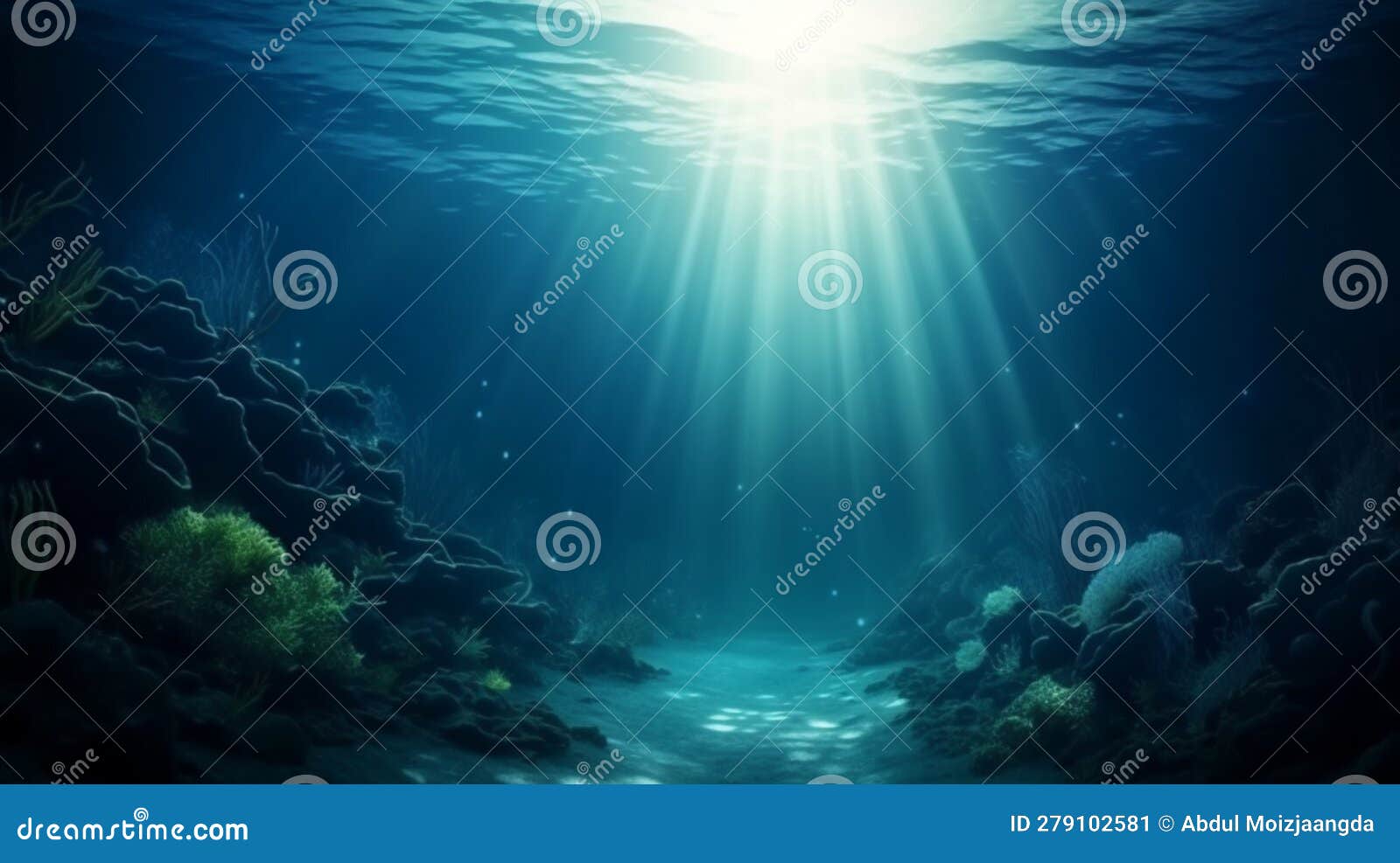 Underwater Sea - Deep Water Abyss with Blue Sun Light Stock ...