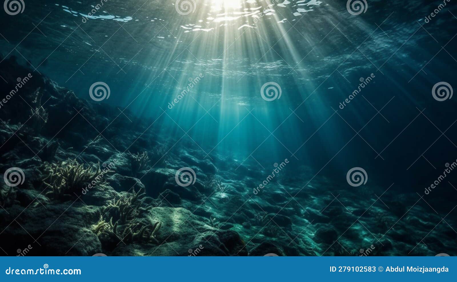 Underwater Sea - Deep Water Abyss with Blue Sun Light Stock ...