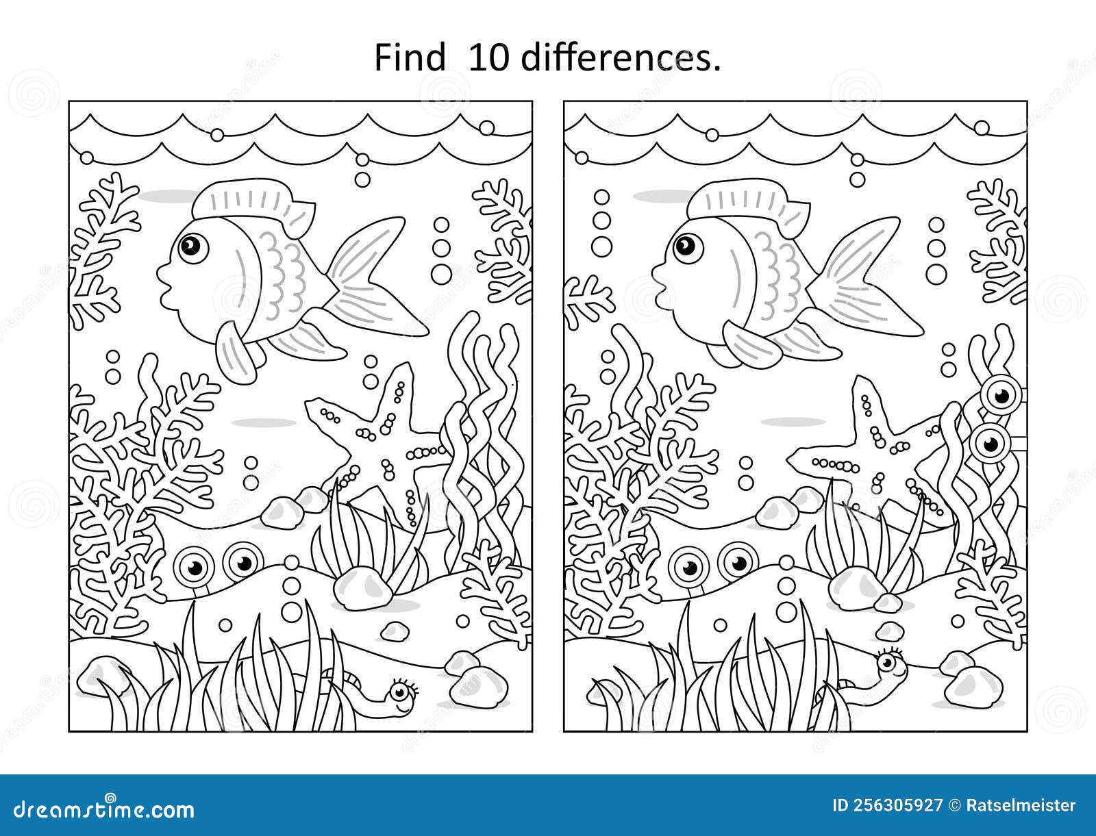 Underwater Sea Life with Little Fish Difference Game Stock Image ...