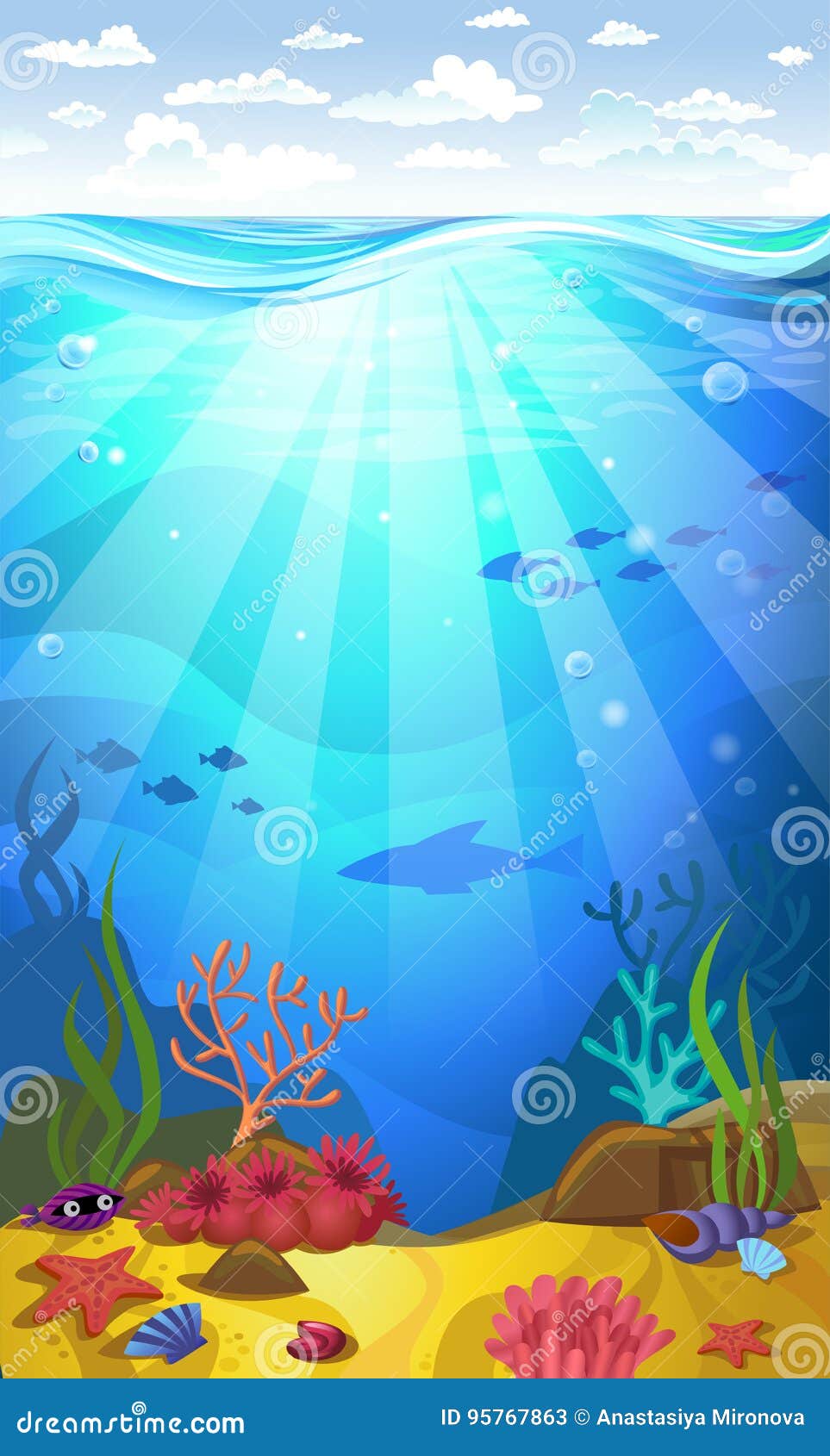 Underwater- Seabed with Corals Stock Vector - Illustration of food ...