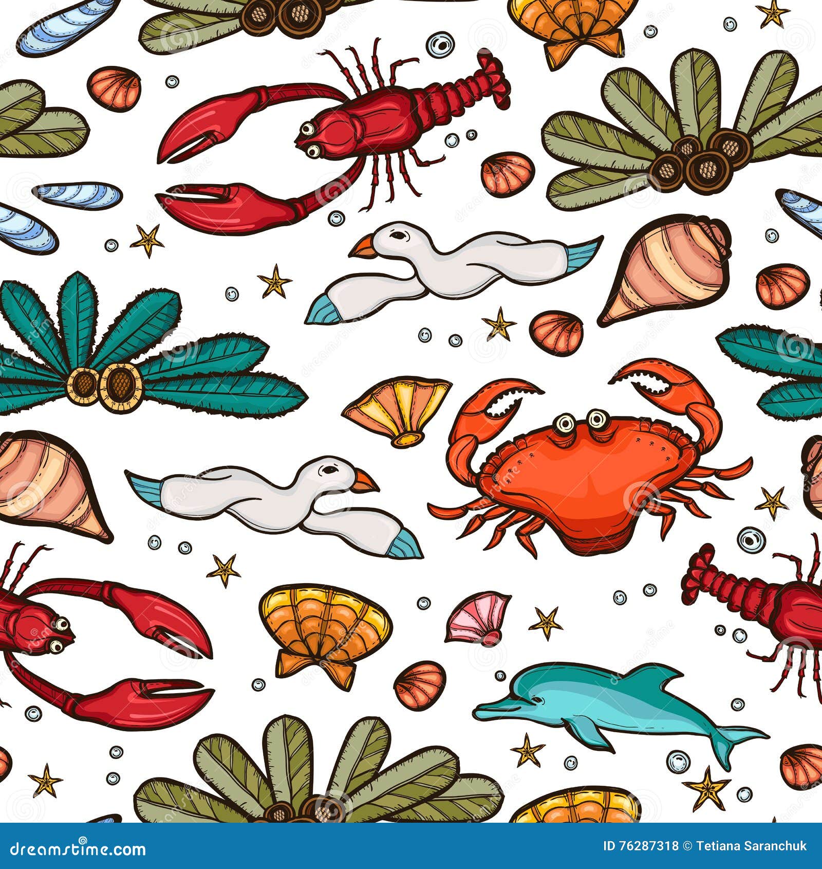 Underwater Seamless Pattern of Sea Life Elements . Stock Vector ...