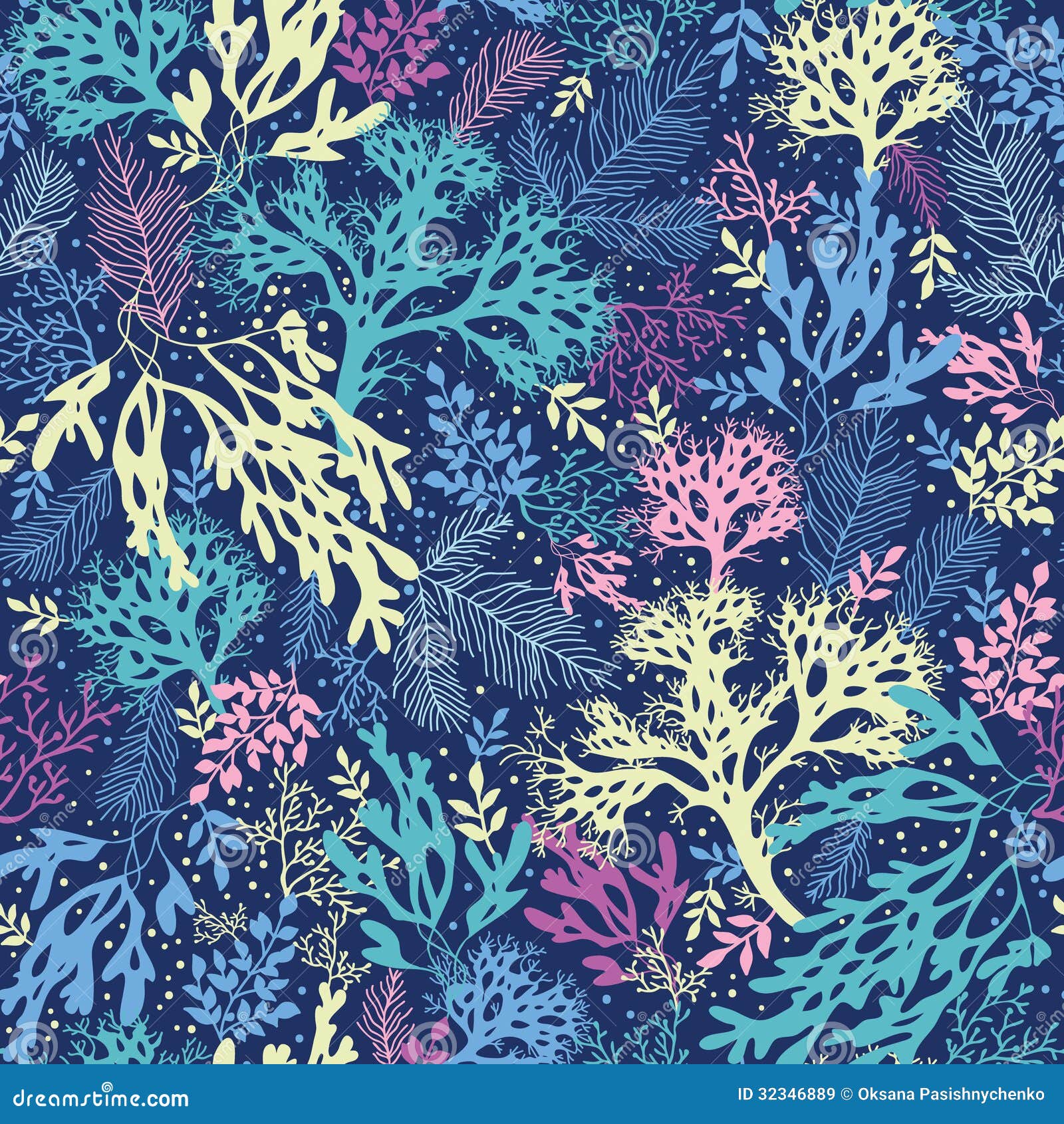 Seaweed Seamless Pattern. Marine Plants Silhouette Texture. Sea Kelp ...