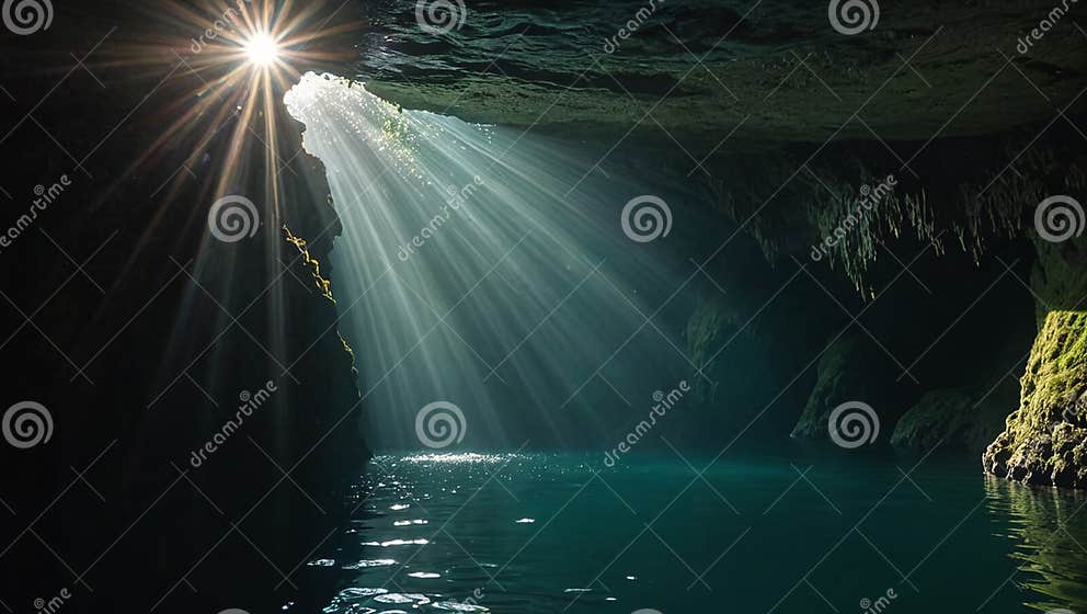 Underwater Serenity Sunlight Rays Filter through Cave Entrance Stock ...