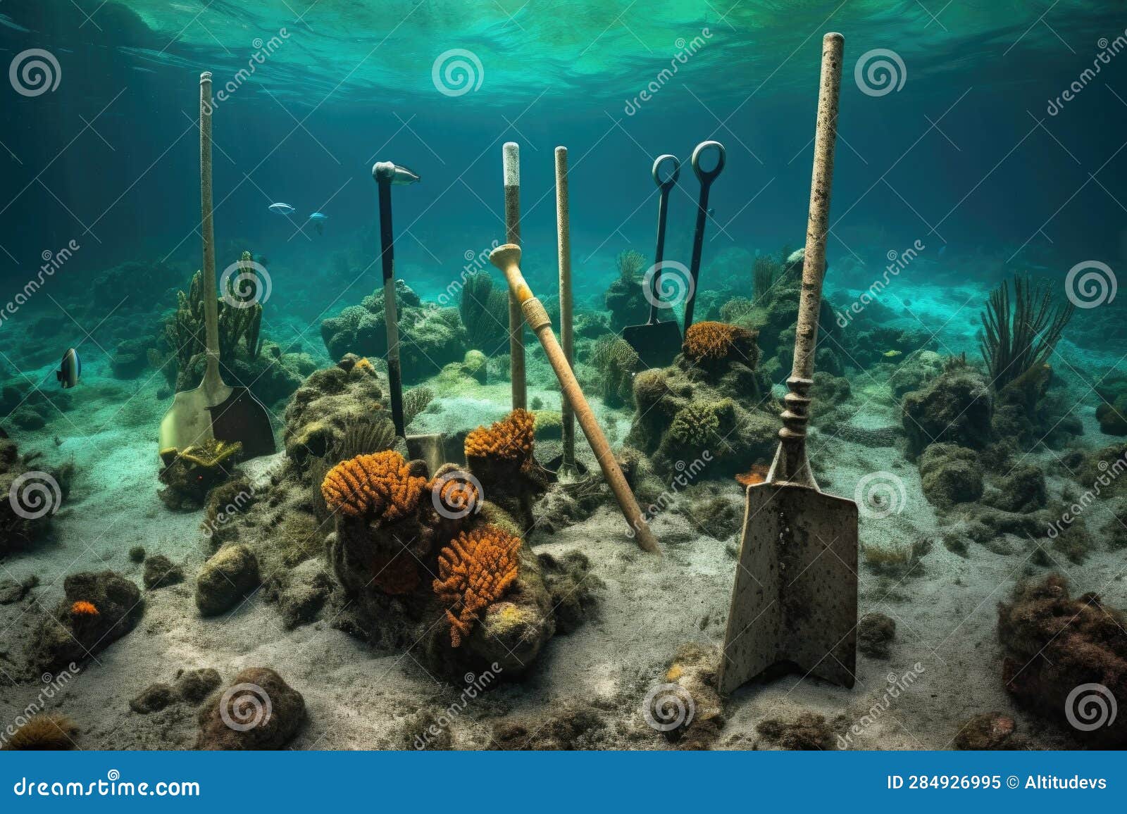 Underwater Shot of Coral Reef Restoration Tools Stock Illustration ...