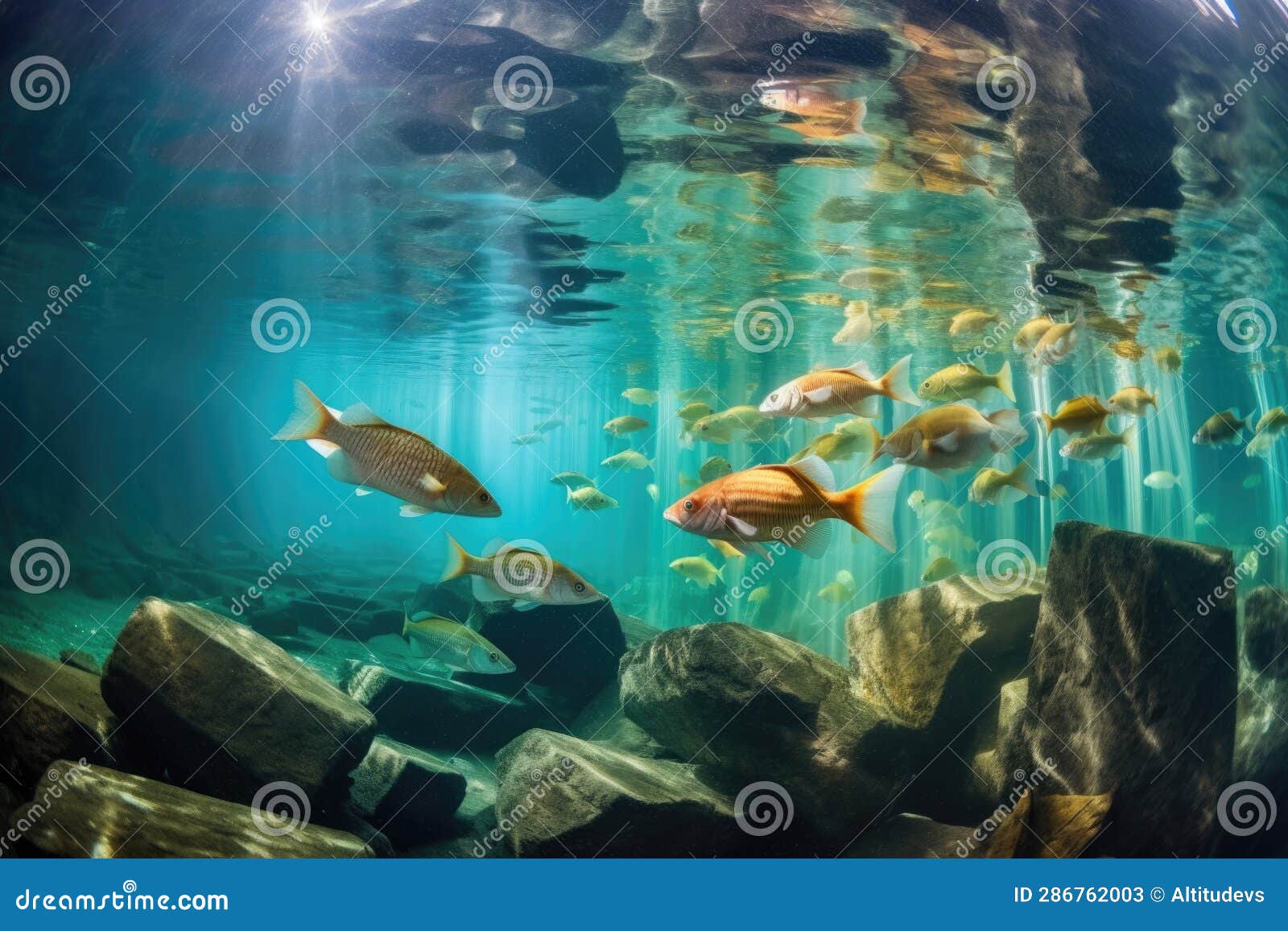 Underwater Shot of Fish Feeding in a Crystal Clear Lake Stock Image ...