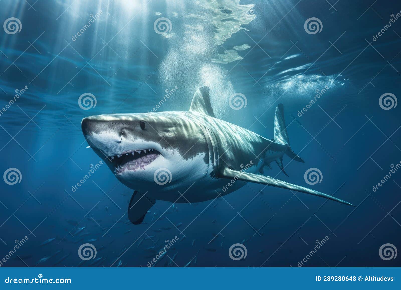 Underwater Shot of Great White Shark Approaching Camera Stock Photo ...