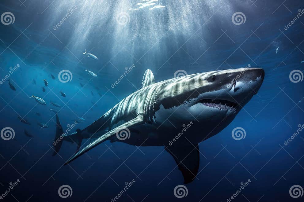 Underwater Shot of Great White Shark Approaching Camera Stock Image ...