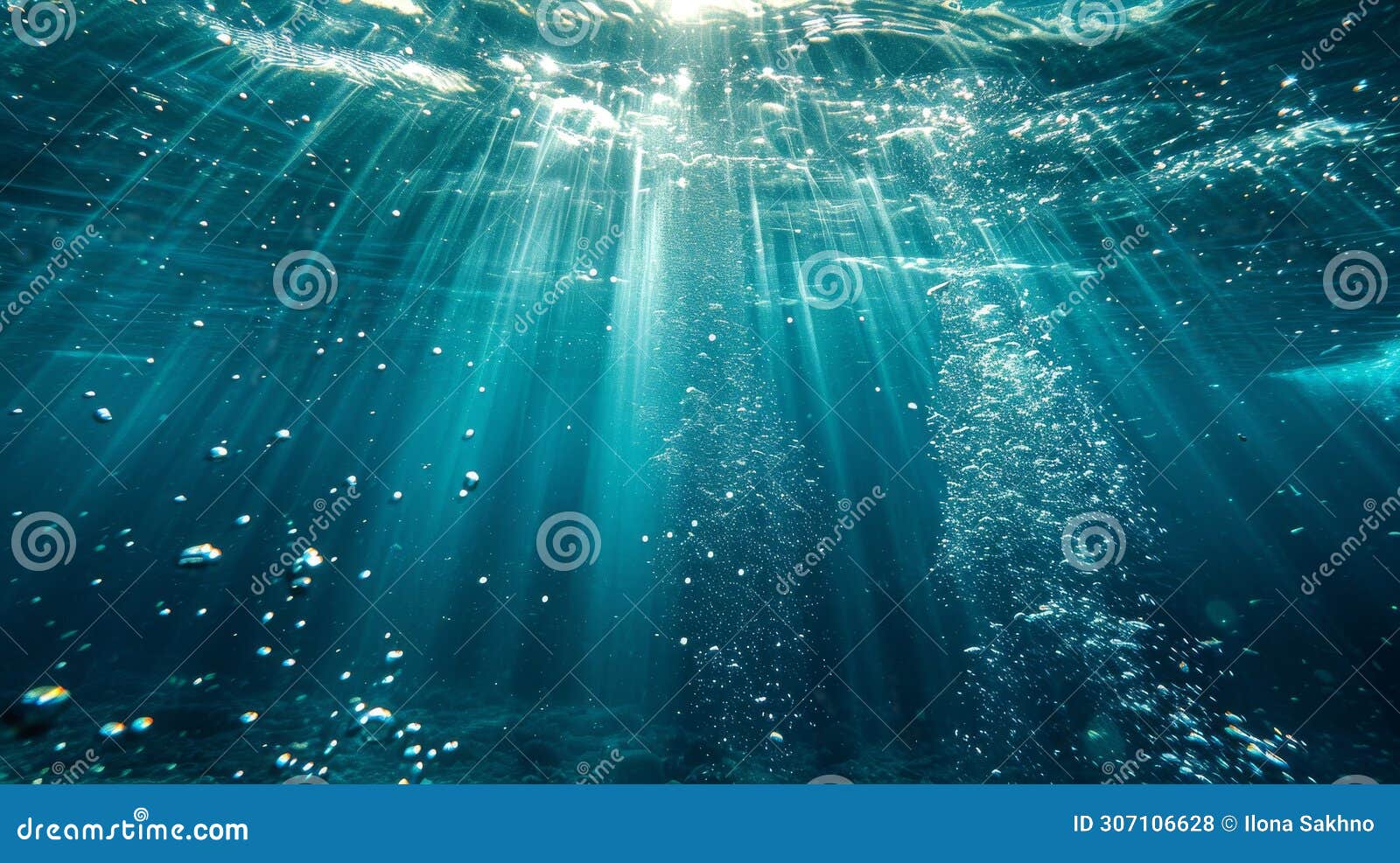 Underwater Sun Rays with Bubbles and Waves Underwater Stock ...