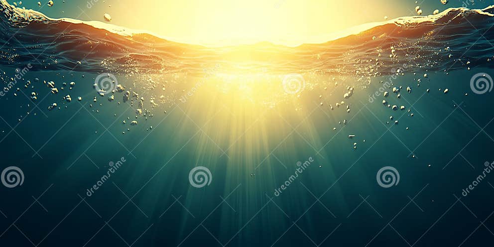 Underwater Sunlight Ocean Surface Bubbles Deep Sea Aquatic Background Stock Illustration ...