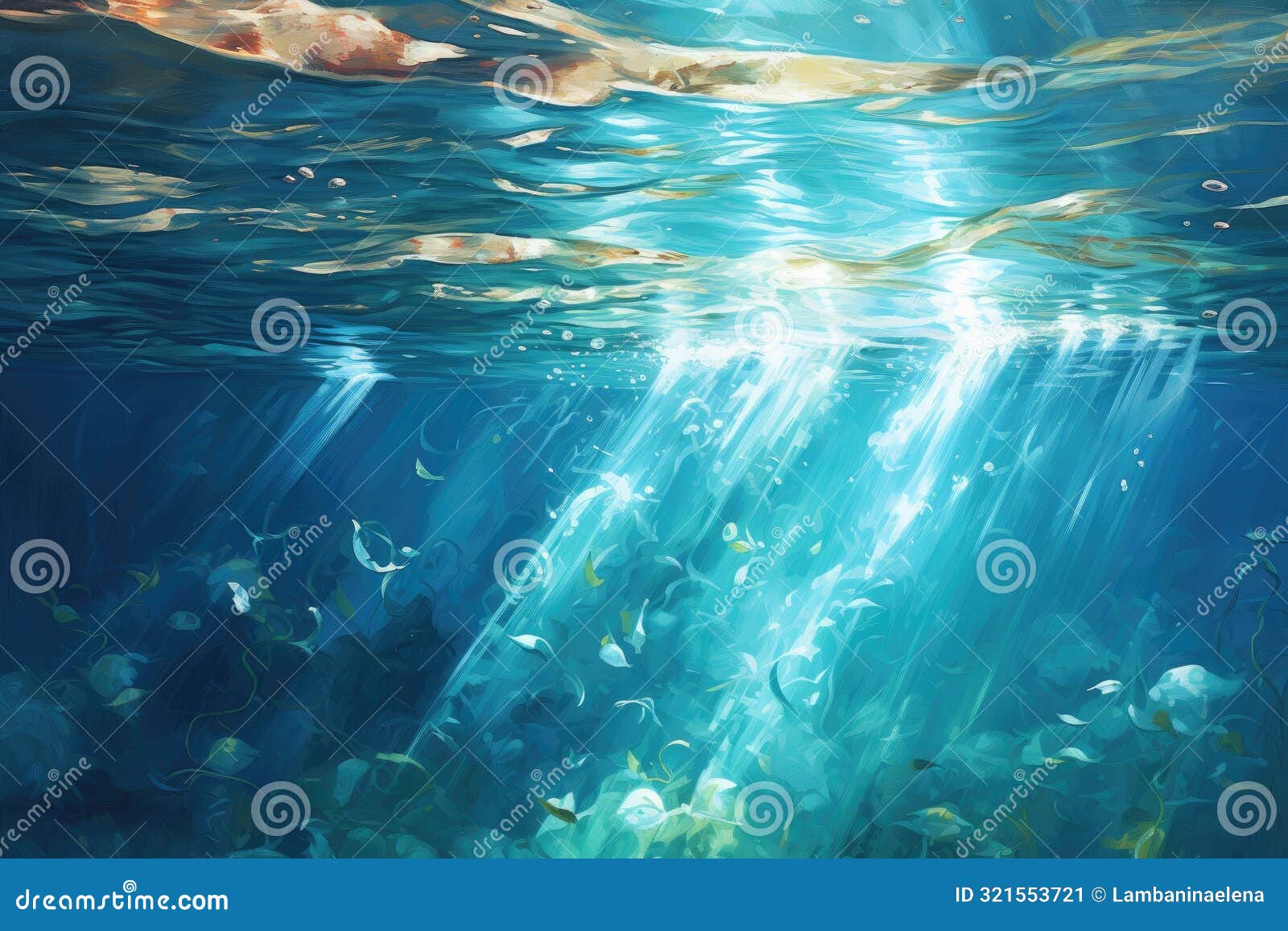 Underwater Sunlight Rays Illuminating Ocean Blue Depths Stock ...