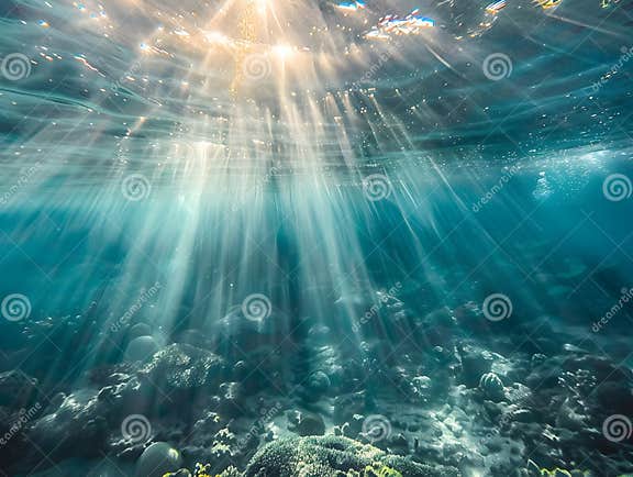 Underwater Sunlight Rays through Ocean Surface Stock Illustration ...