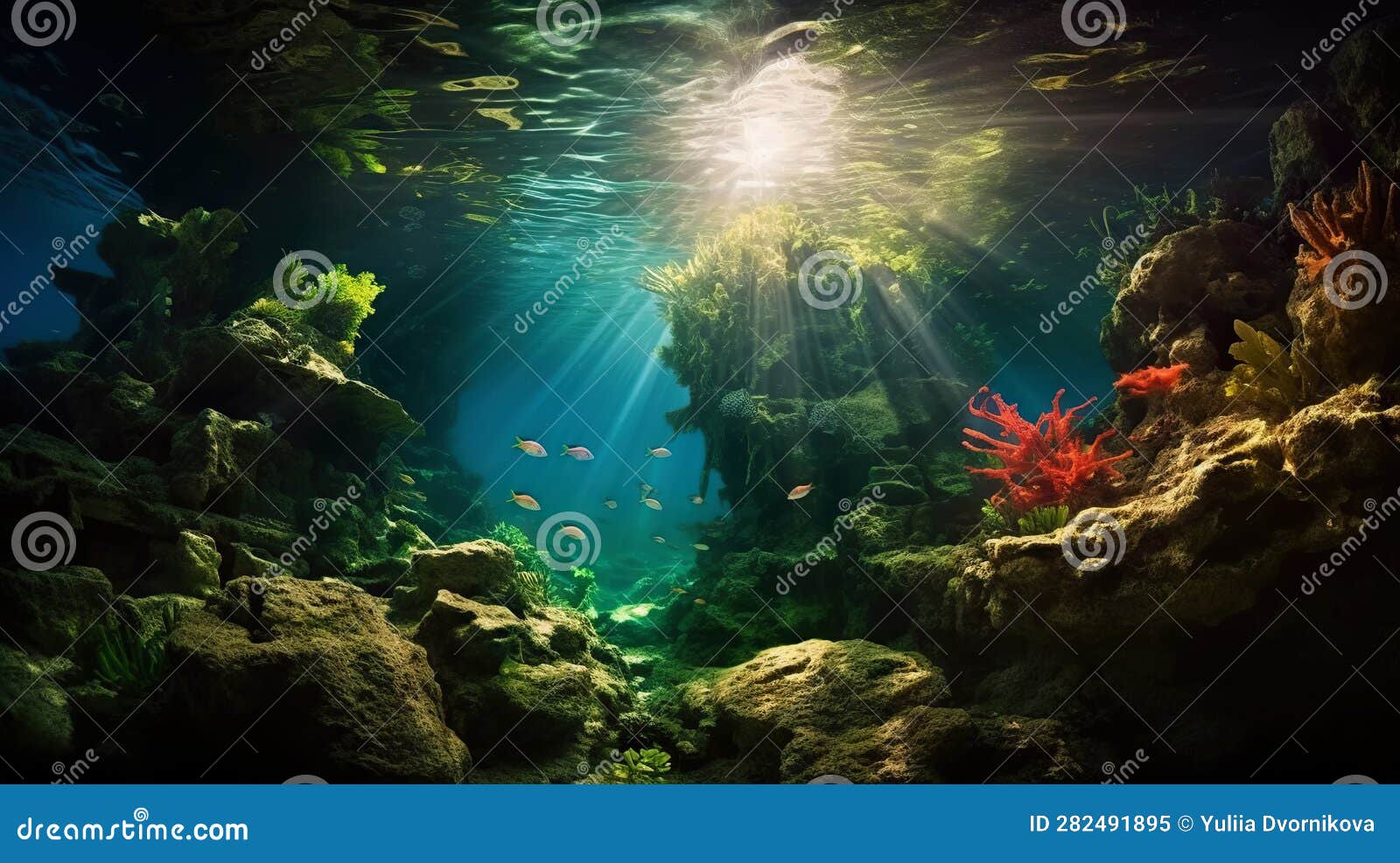 Underwater Sunlight through the Water Surface Seen from a Rocky Seabed ...