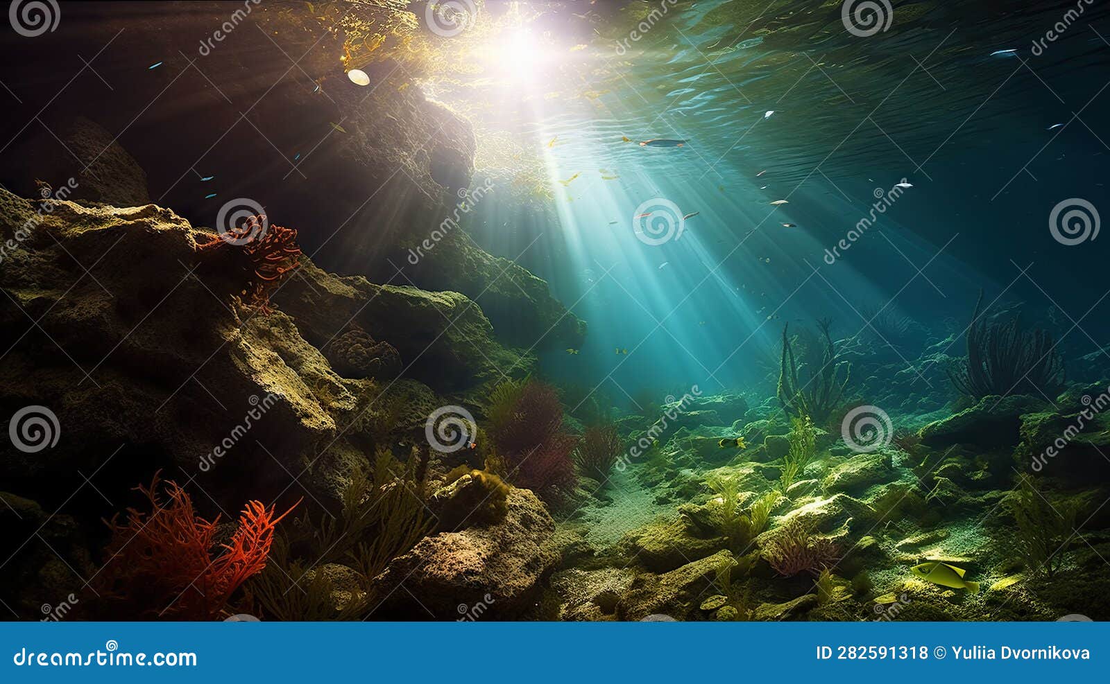 Underwater Sunlight through the Water Surface Seen from a Rocky Seabed ...