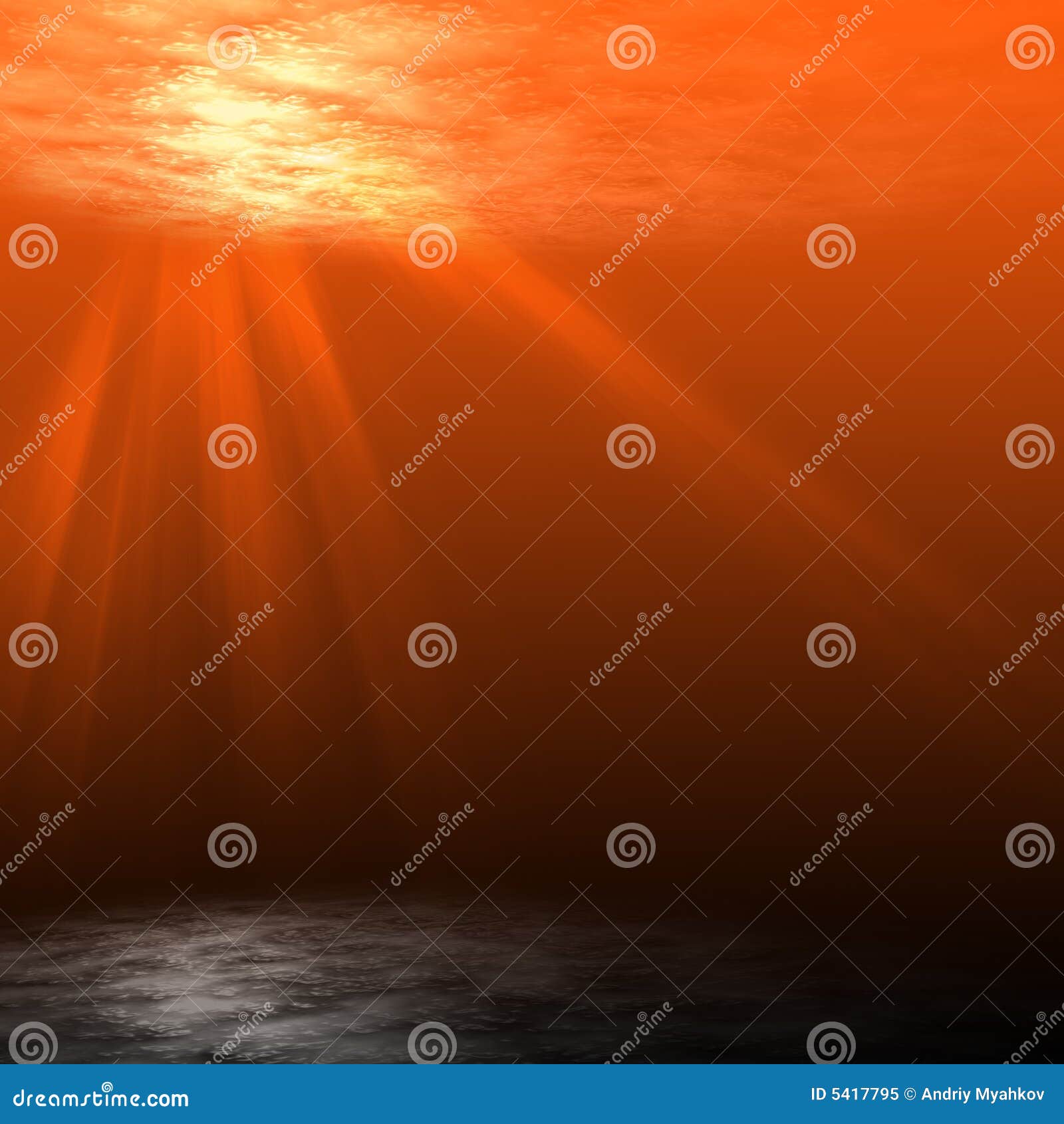 Underwater sunset scene . stock illustration. Illustration of ...