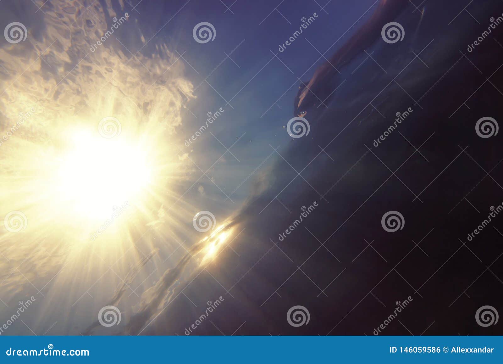 Underwater Sunset, Underwater Sea Surface with Sunny Beams and Waves ...