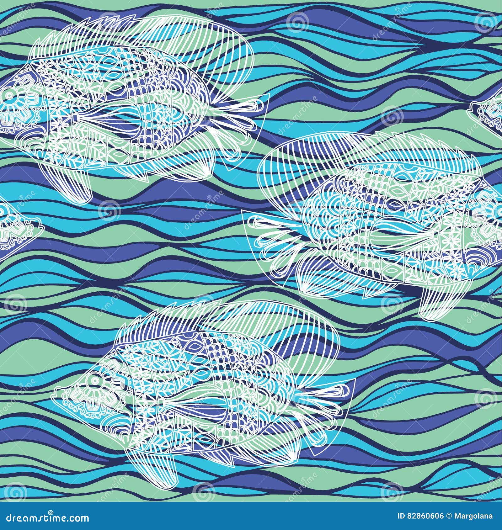 Underwater Texture of Tropical Fish on the Waves. Stock Vector ...