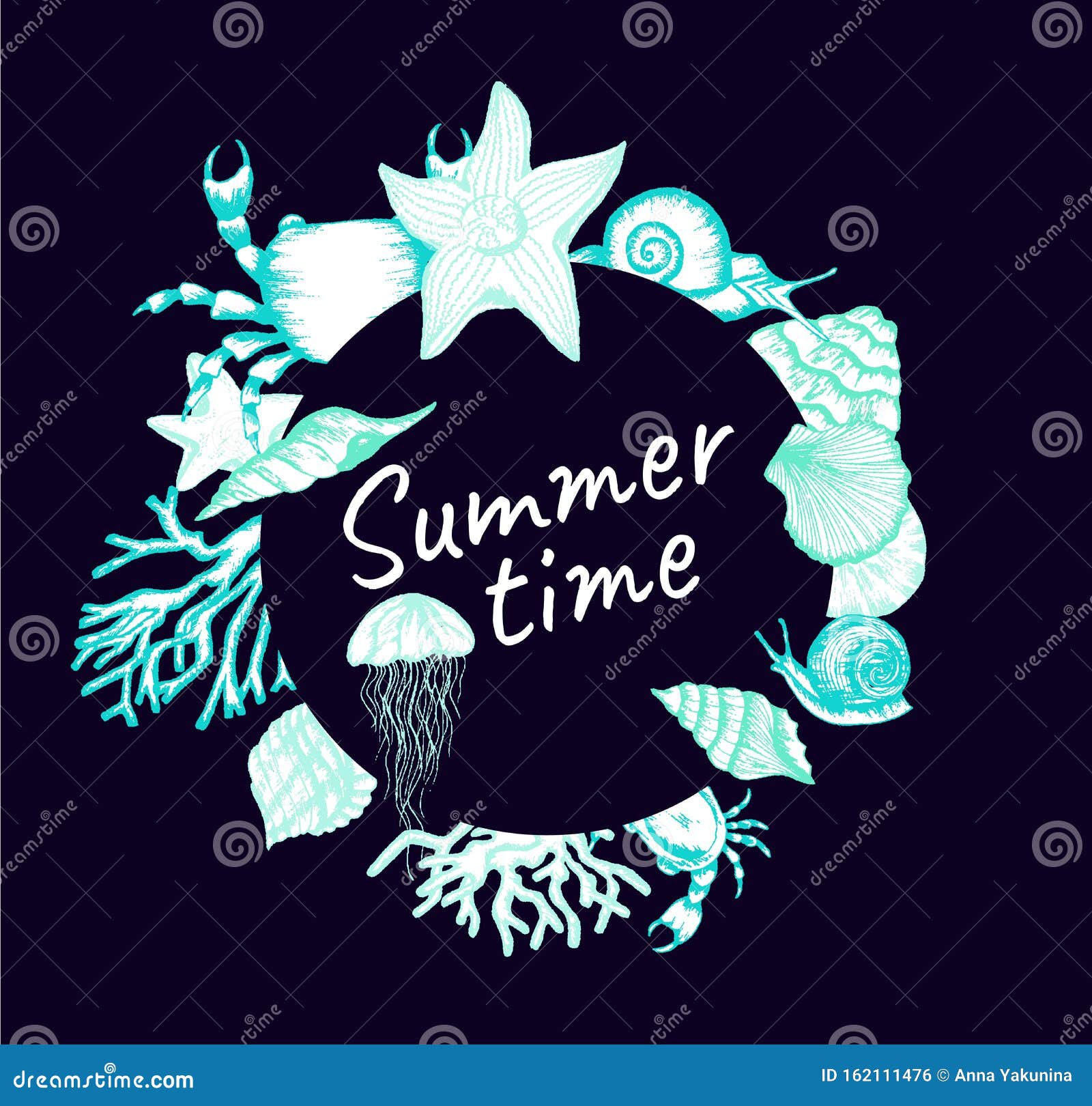 Underwater Theme. Circle Shaped Card Vector Template Stock Vector ...