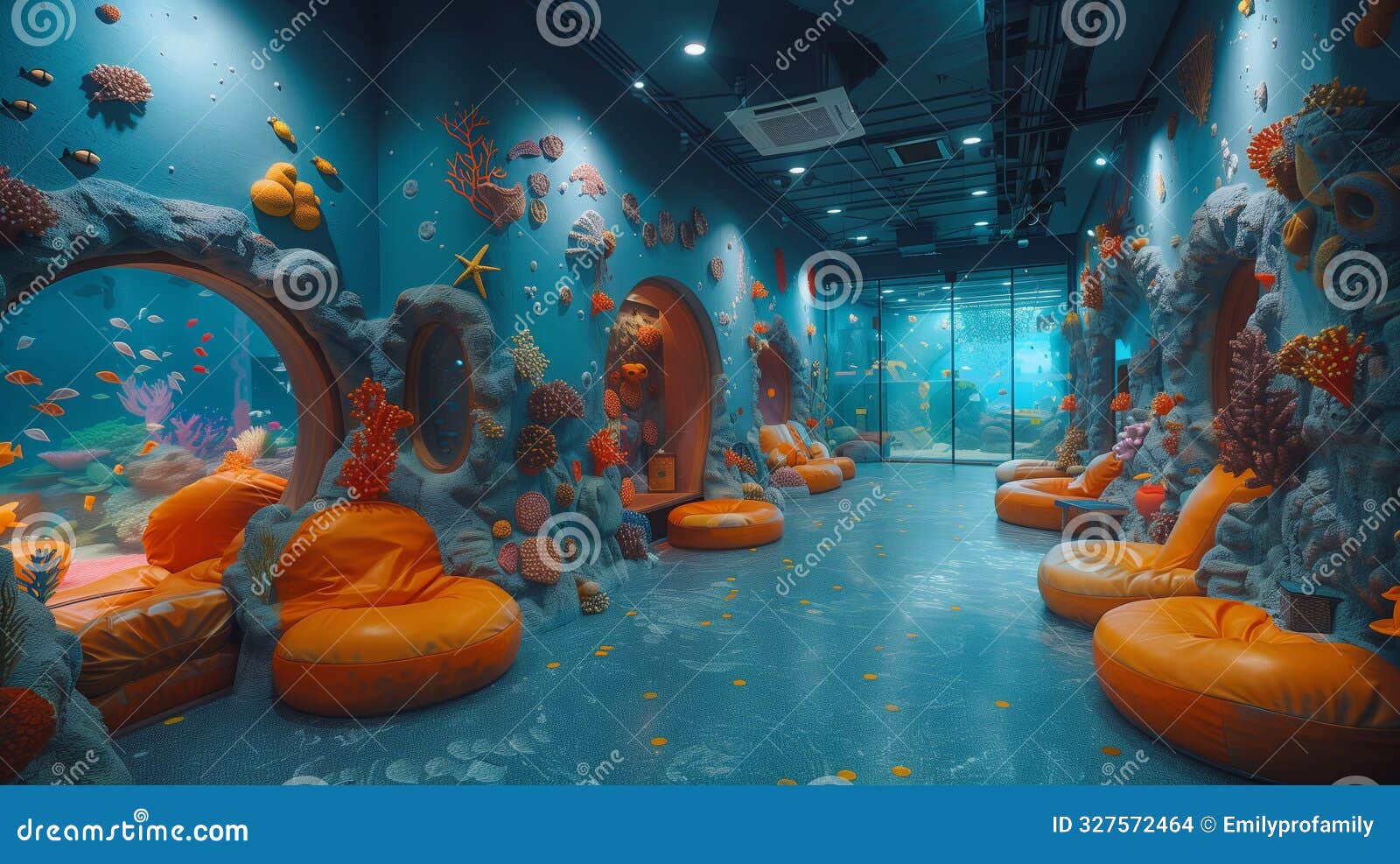 Underwater Themed Classroom With Orange Inflatable Seating Royalty-Free ...